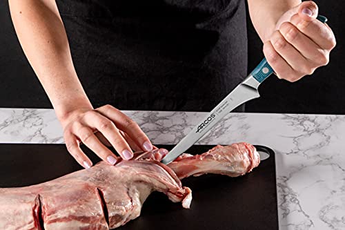 ARCOS Boning Knife 6 Inch Nitrum Stainless Steel and 160 mm blade. Professional Butcher Knife to Slice Bones from Meat. Ergonomic Polypropylene Handle. Series Brooklyn. Color Blue.