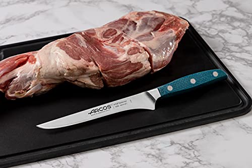 ARCOS Boning Knife 6 Inch Nitrum Stainless Steel and 160 mm blade. Professional Butcher Knife to Slice Bones from Meat. Ergonomic Polypropylene Handle. Series Brooklyn. Color Blue.