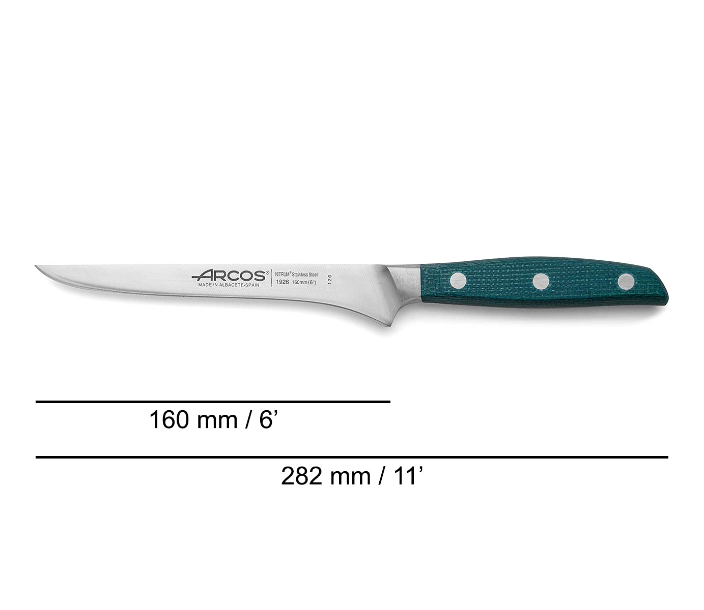 ARCOS Boning Knife 6 Inch Nitrum Stainless Steel and 160 mm blade. Professional Butcher Knife to Slice Bones from Meat. Ergonomic Polypropylene Handle. Series Brooklyn. Color Blue.