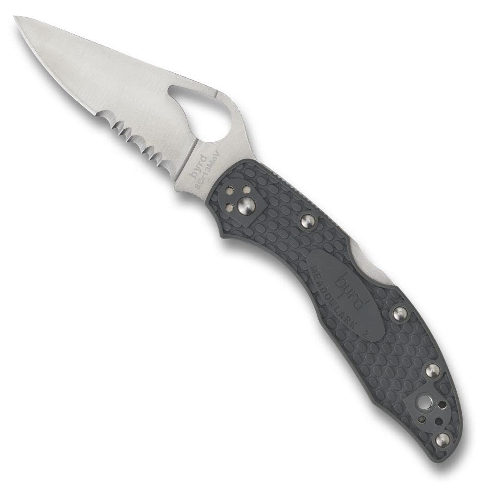 Spyderco Byrd Meadowlark 2 Lightweight Knife with 2.90" Stainless Steel Blade and Gray Non-Slip FRN Handle - CombinationEdge - BY04PSGY2