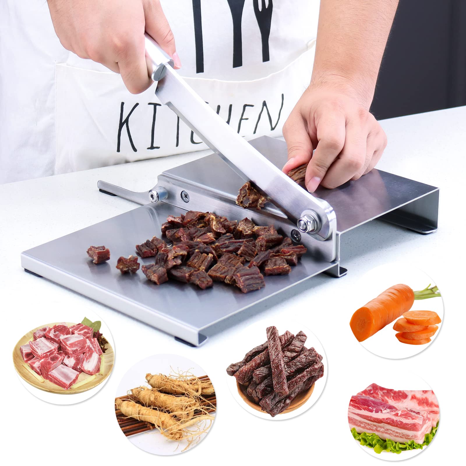 Medozic Manual Meat Slicer, Stainless Steel Household Cutter Machine, Meat Slicer For Beef Jerky Chicken Bacon And Corn