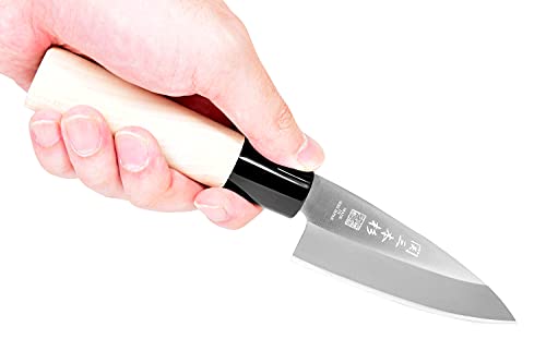 Seki Japan Japanese Seki SANBONSUGI Sushi Chef Knife, 420J2 Stainless Steel Sashimi Deba Knife, Wood Handle, 105 mm (4.1 in)