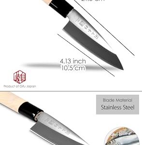 Seki Japan Japanese Seki SANBONSUGI Sushi Chef Knife, 420J2 Stainless Steel Sashimi Deba Knife, Wood Handle, 105 mm (4.1 in)