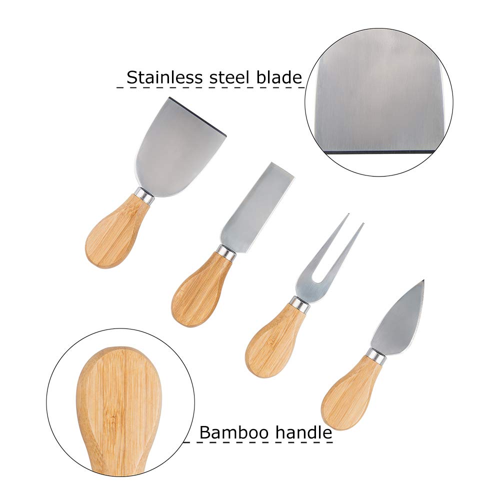 findTop Set of 12, Wood Handle Cheese Knives with Cheese Markers and Soapstone Chalks, 4 Pieces Cheese Slicer Cheese Cutter, 6 Pieces Natural Slate Cheese Labels, 2 Pieces Soapstone Chalks