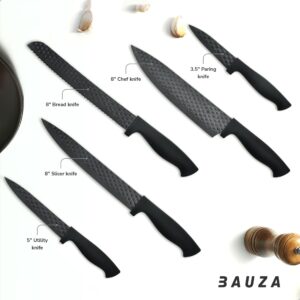 6 Piece Knife Set - Kitchen Knife Set Chef Knife Block Stainless Steel Cutting Sets Black Ceramic Professional Kitchen