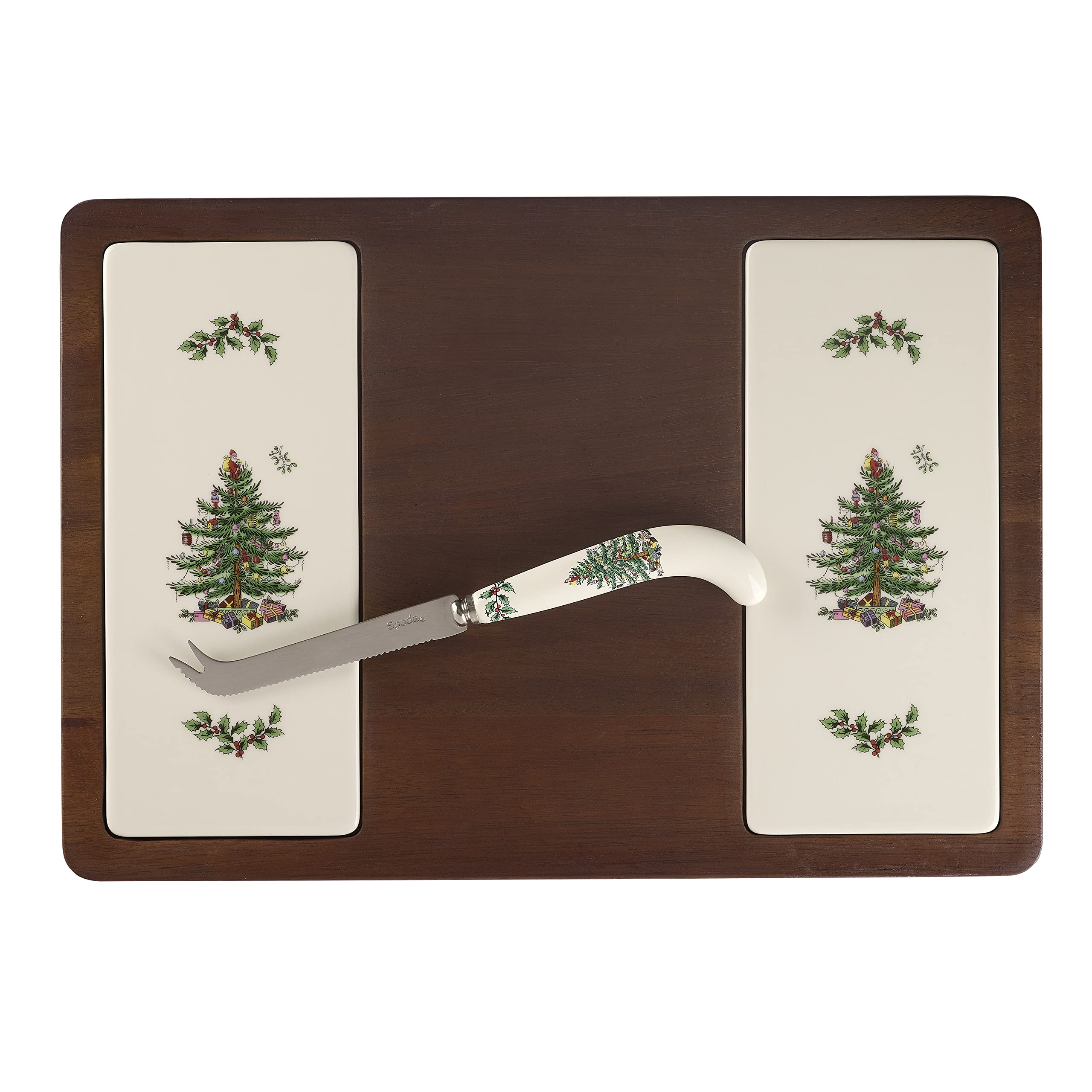 Spode Christmas Tree Collection 13 - Inch Cheese Board with Cheese Knife Made of wood and Ceramic for Cheese, Charcuterie and Desserts | Hand Wash Only