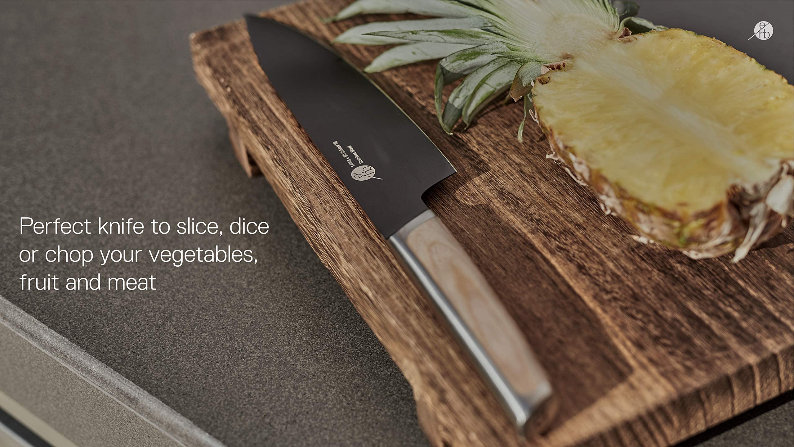 Everdure German Steel Professional Chef Knife, 8 Inch Knife with Titanium Coated Blade and Pakka Wood Handle, Perfect Kitchen Knife for Slicing or Dicing your Vegetables and Meat