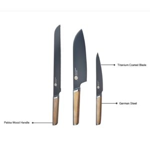 Everdure German Steel Professional Chef Knife, 8 Inch Knife with Titanium Coated Blade and Pakka Wood Handle, Perfect Kitchen Knife for Slicing or Dicing your Vegetables and Meat