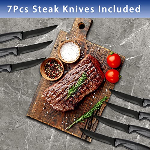 NIUXX 18-Pieces Kitchen Knives Set with Block, Universal Countertop Wood Knife Organizer with Cutting Board, Large Knife Holder for Scissor and Sharpener, Ideal Gift Choices