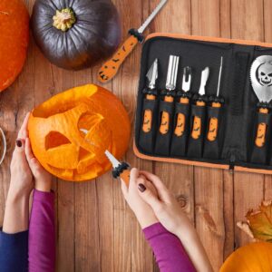 OWUDE Professional Pumpkin Carving Kit 10 Pcs Upgrade Anti-Slip Handle Heavy Duty Stainless Steel Carving Tools with Premium Carrying Case and 6 Pcs Stencils for Halloween DIY