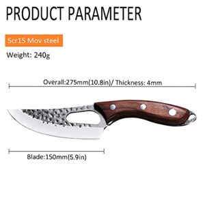 WXCOO Butcher Knife 5.9-INCH, Viking Knife Hand Forged Boning Knife with Leather Sheath & Sharpener, Kitchen Cleaver Meat knives for Home Outdoor BBQ Camping