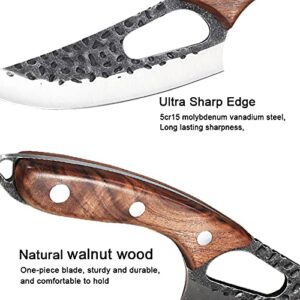 WXCOO Butcher Knife 5.9-INCH, Viking Knife Hand Forged Boning Knife with Leather Sheath & Sharpener, Kitchen Cleaver Meat knives for Home Outdoor BBQ Camping