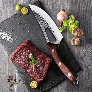 WXCOO Butcher Knife 5.9-INCH, Viking Knife Hand Forged Boning Knife with Leather Sheath & Sharpener, Kitchen Cleaver Meat knives for Home Outdoor BBQ Camping