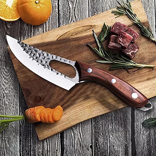 WXCOO Butcher Knife 5.9-INCH, Viking Knife Hand Forged Boning Knife with Leather Sheath & Sharpener, Kitchen Cleaver Meat knives for Home Outdoor BBQ Camping