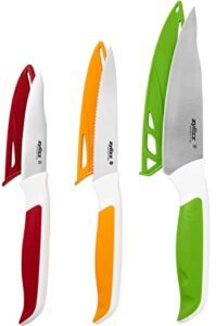 zyliss e920240 comfort 3 piece knife set, multiple sizes, japanese stainless steel, multicolour, 3 x kitchen knives with protection covers, dishwasher safe