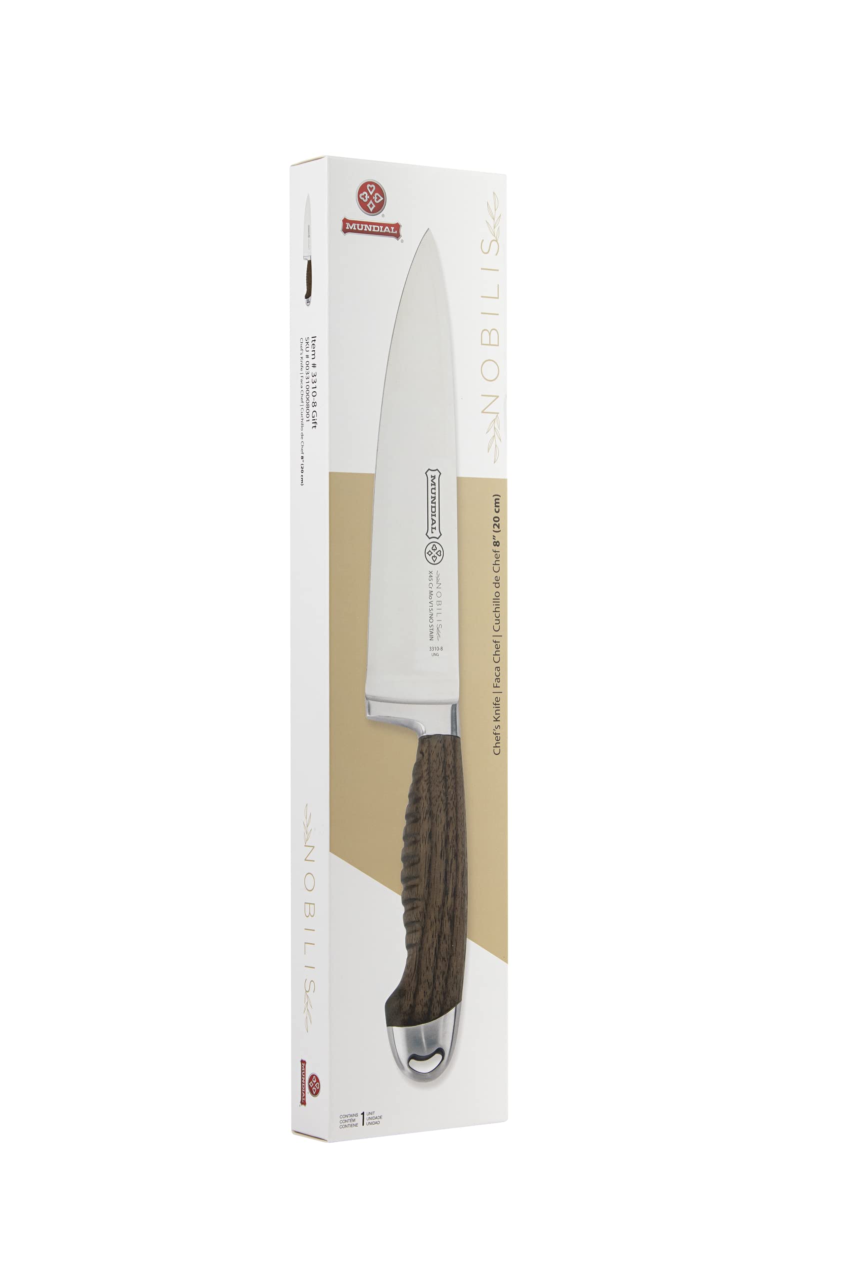 Mundial Nobilis Series 8 inch Cook Chef’s Knife with Wood Handle and Stainless Steel Blade