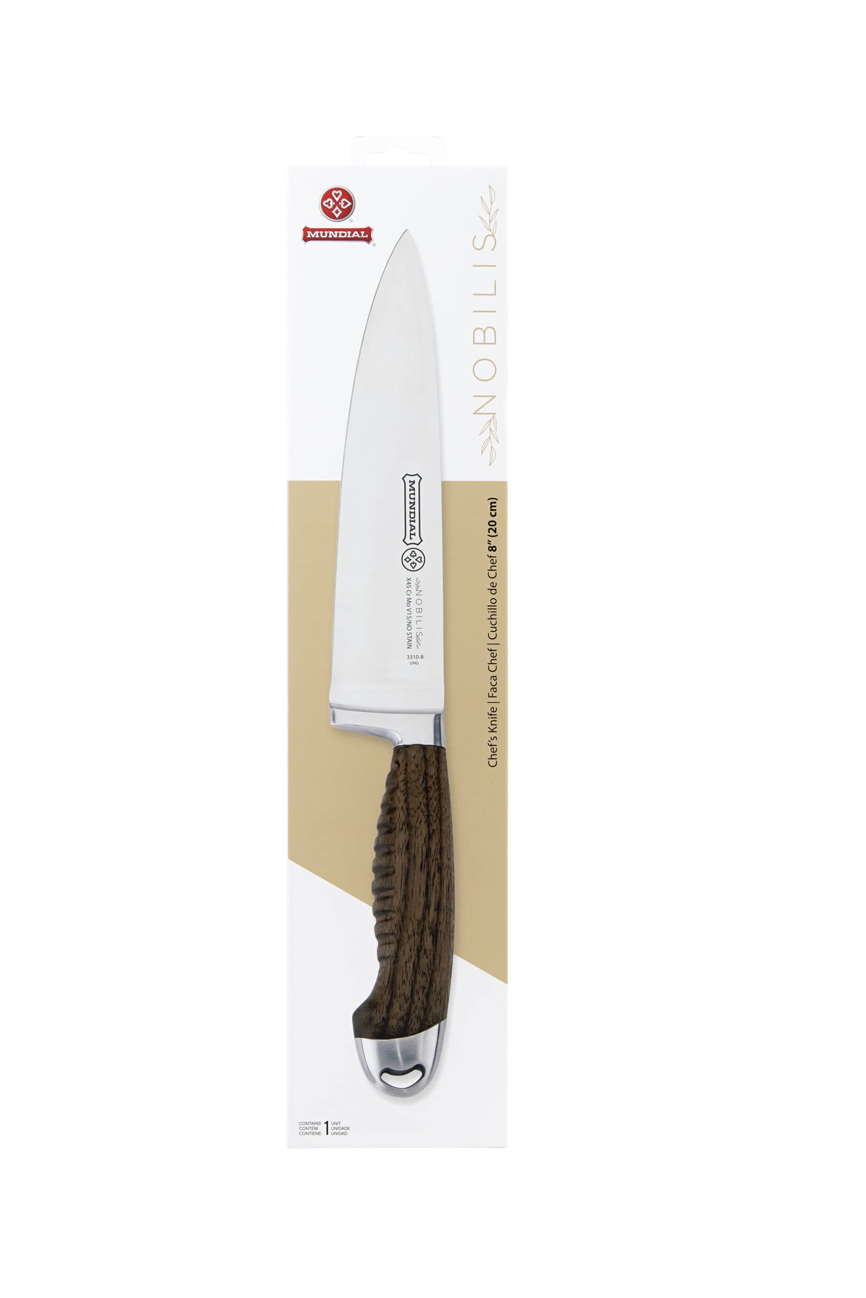 Mundial Nobilis Series 8 inch Cook Chef’s Knife with Wood Handle and Stainless Steel Blade