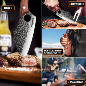 Huusk Upgraded Chef Knives Bundle with Outdoor Camping Cooking Knife with Leather Sheath and Gift Box