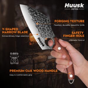 Huusk Upgraded Chef Knives Bundle with Outdoor Camping Cooking Knife with Leather Sheath and Gift Box