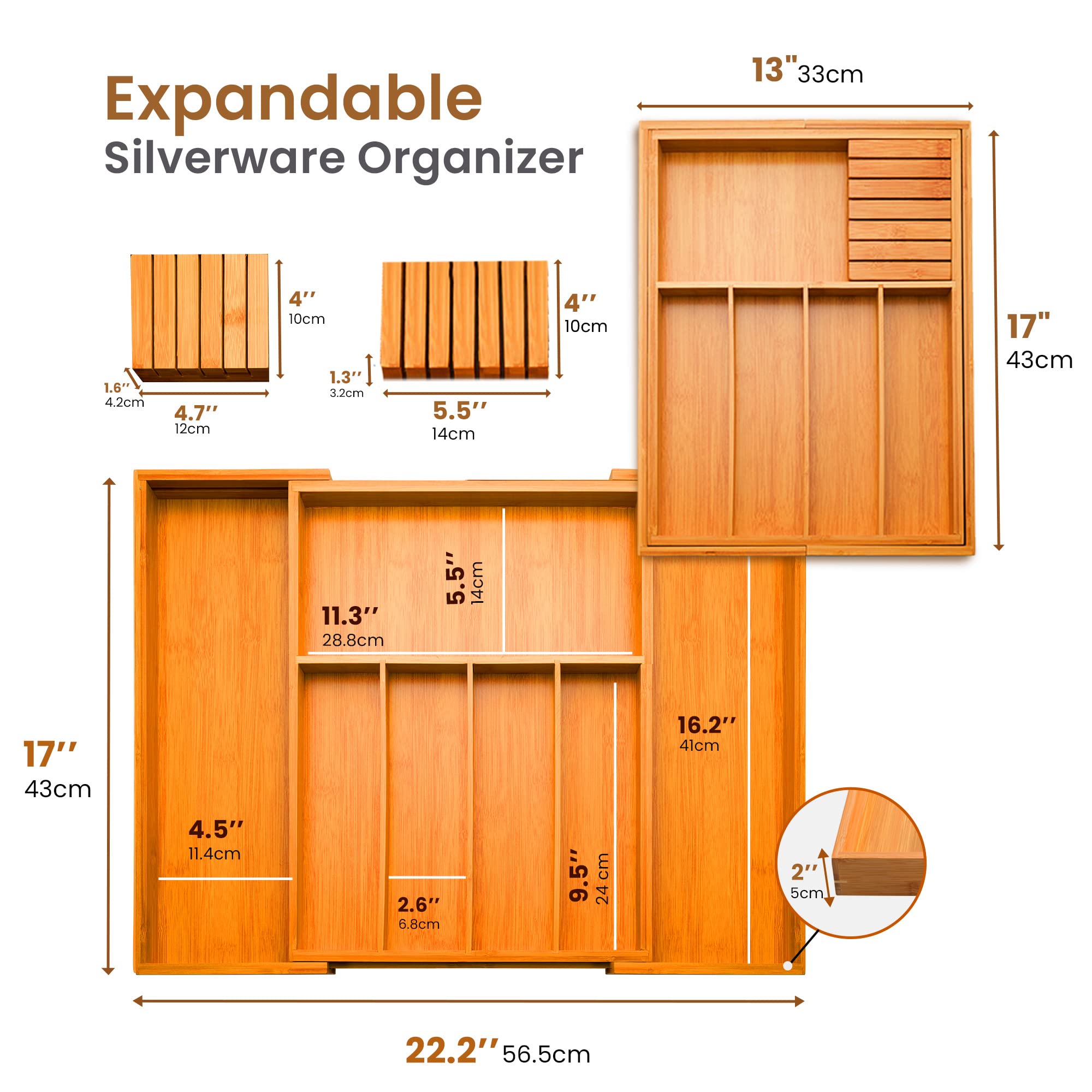 In-Drawer Knife Block Organizer and Utensil Organizer for Kitchen Drawers