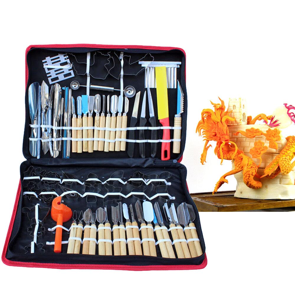 CHUNILLE 80pcs Carving Tool Kit Vegetable Fruit Peeling Sculpting Cutter Toolbox DIY