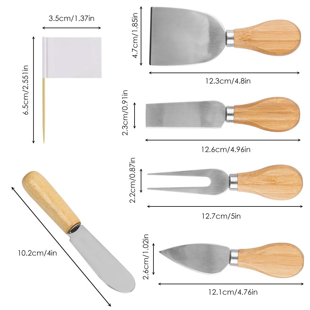 DaKuan Wood Handle Cheese Knives Spreaders Set with Blank Toothpick Flags, 10 Pieces Cheese Slicer Cheese Cutter Condiment Knives Set and 100 Pieces White Flags Labeling Cheese Markers