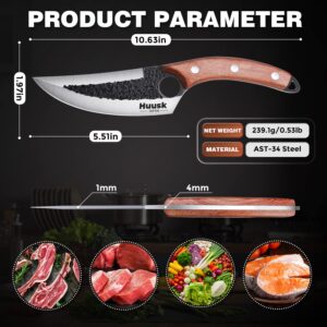 Huusk Knives Set Hand Forged Japanese Kitchen Knife with Sheath Outdoor Cooking Camping Knife Set for BBQ