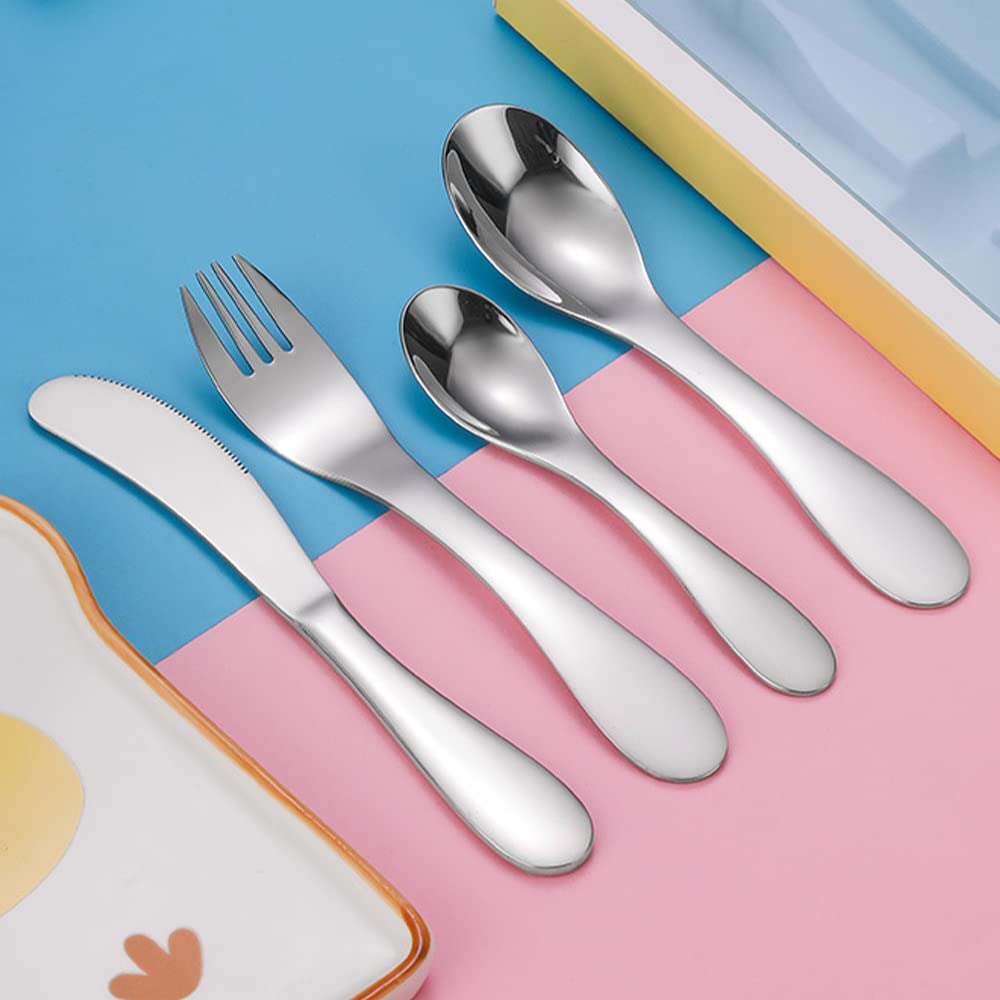 KEAECIZ Personalized Children's Cutlery 4 Pieces Set,Custom Name Engraved Spoon Knife Fork Set,Children's Stainless Steel Flatware Set for Kitchen Kids Birthday Gift with Gift Box