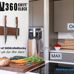 360 Knife Block MAX - (walnut) rotating, magnetic, knife block - NOW w/top slots - capacity for 20+ knives & 12" blades (Walnut wood)