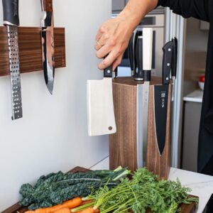 360 Knife Block MAX - (walnut) rotating, magnetic, knife block - NOW w/top slots - capacity for 20+ knives & 12" blades (Walnut wood)