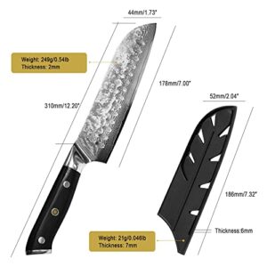 XYJ VG10 Real Damascus Steel Chef Knife Japanese Santoku Knife 7 inch High Carbon Stainless Steel Razor Sharp Non-Stick Blade with Ergonomic G10 Handle Knife Sheath & Gift Box