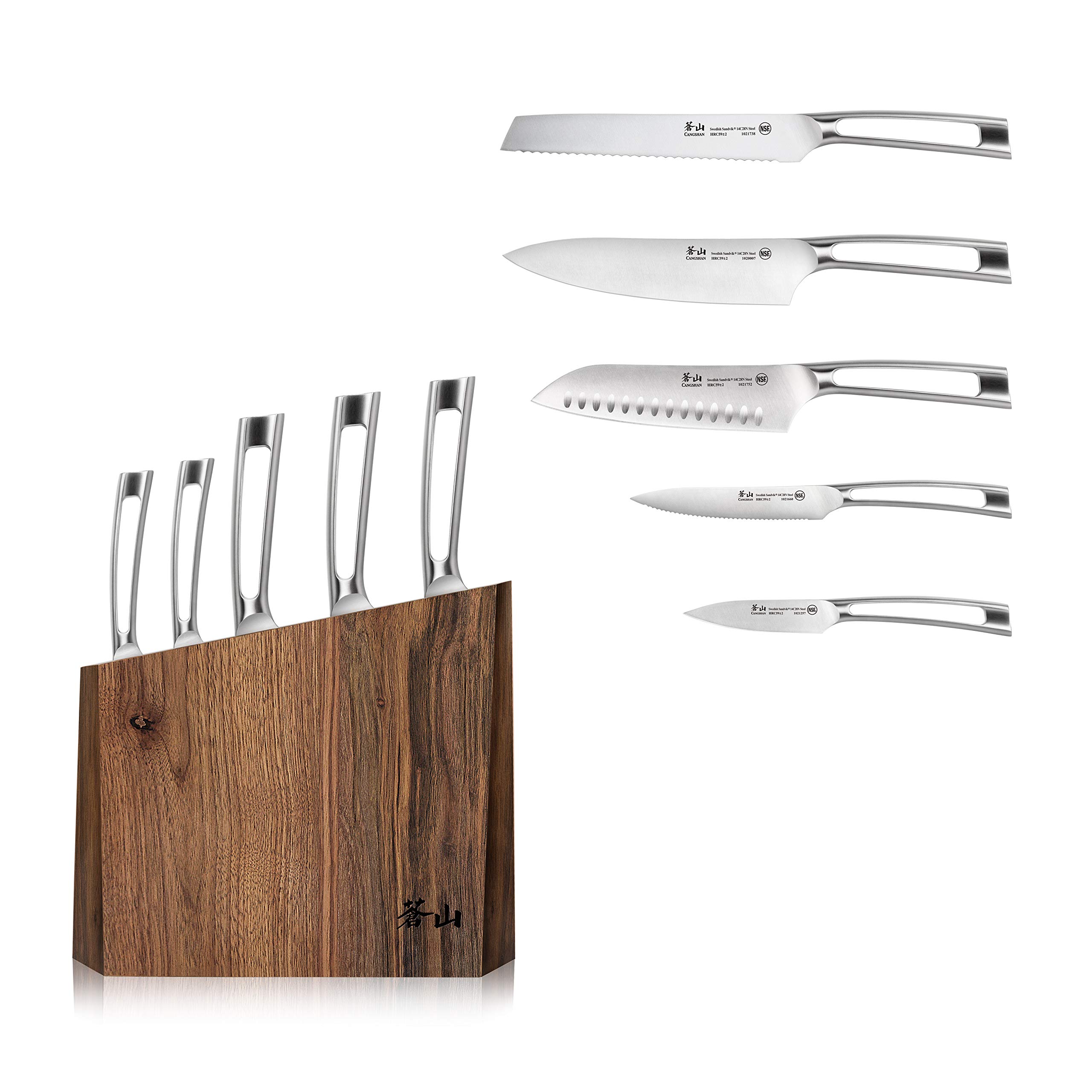 Cangshan TN1 Series 1024838 Swedish 14C28N Steel Forged 6-Piece Knife Block Set, Walnut