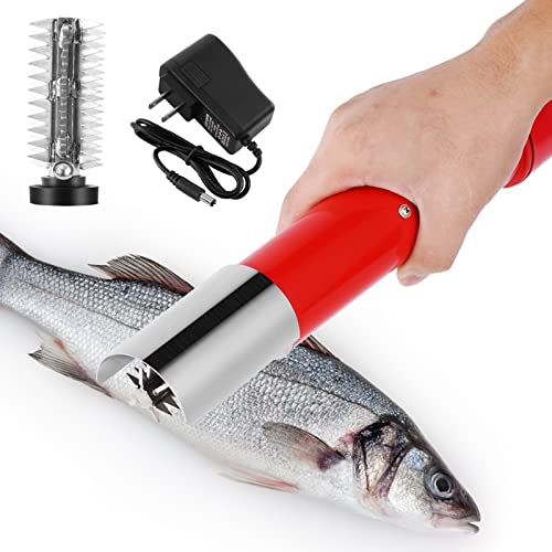 Electric Fish Scaler Remover 2600mAh Cordless Fish Scale Scraper Cleaner with Extra Cutter Head (Red)