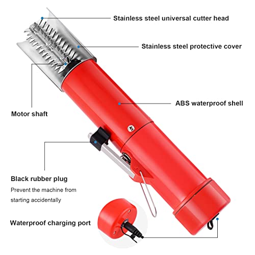 Electric Fish Scaler Remover 2600mAh Cordless Fish Scale Scraper Cleaner with Extra Cutter Head (Red)