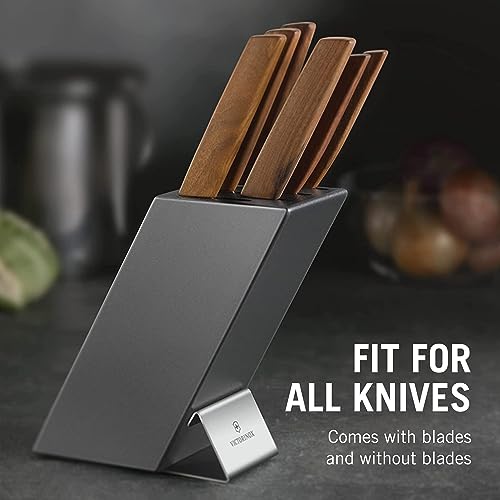 Victorinox Swiss Modern Knife Block - Knife Block with Knives - Includes Santoku Knife, Bread Knife, Chef's Knife & More - Premium Kitchen Accessories - Walnut Wood Handles, 6-Piece Set