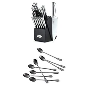 marco almond kya28 japanese high carbon stainless steel self sharpening knife block set + kya59 titanium coated stainless steel long handle spoons