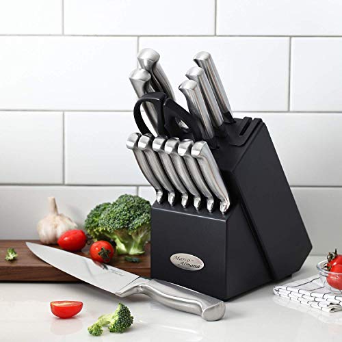 Marco Almond KYA28 Japanese High Carbon Stainless Steel Self Sharpening Knife Block Set + KYA59 Titanium Coated Stainless Steel Long Handle Spoons