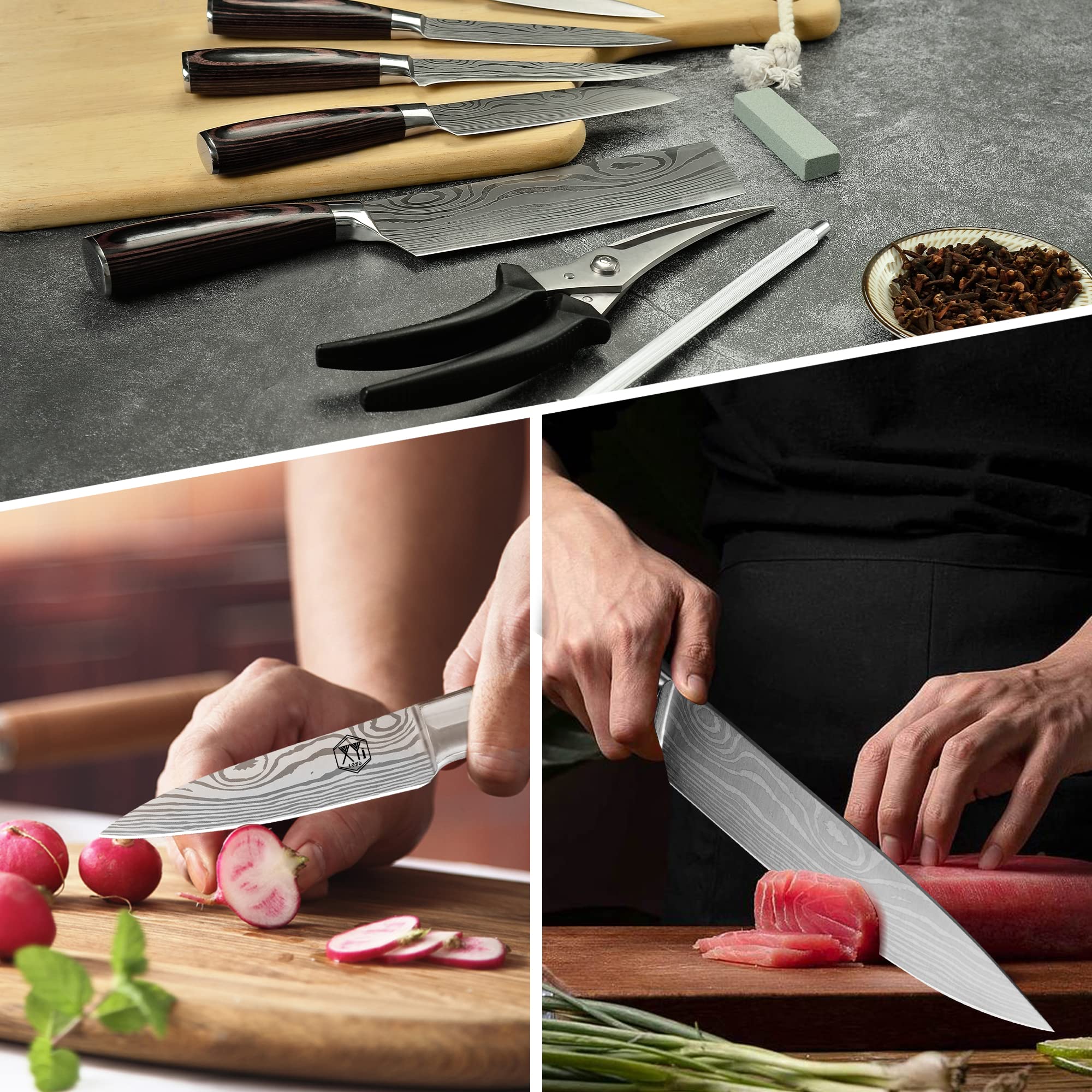 XYJ Cleaver Cooking Knife Set Camping Boning Knives Paring Santoku Slicing Knife For Meat Vegetable Kitchen Knives With Carry Bag Kitchen Scissor Tools