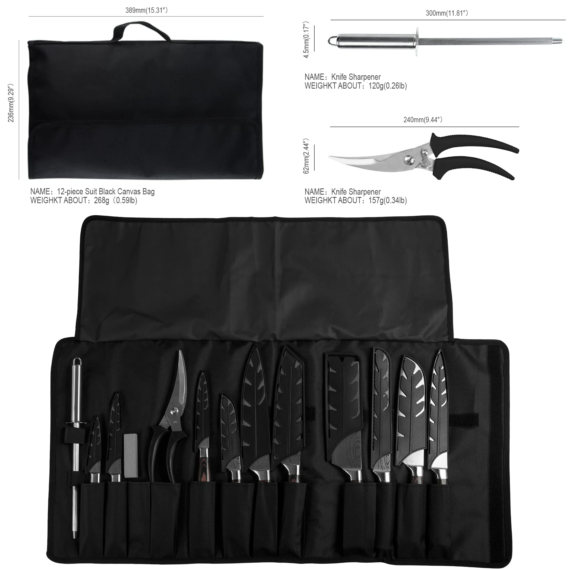 XYJ Cleaver Cooking Knife Set Camping Boning Knives Paring Santoku Slicing Knife For Meat Vegetable Kitchen Knives With Carry Bag Kitchen Scissor Tools