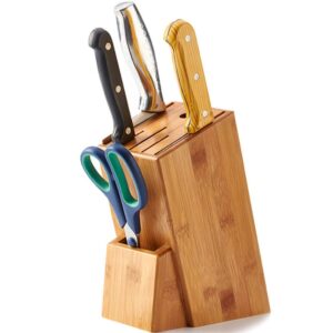 stobaza bamboo knife block for kitchen storage, universal knife holder for counter top, knife storage block without knives, kitchen knife stand countertop butcher block household knife rack storage