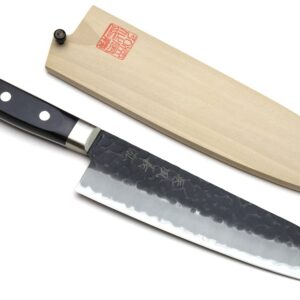 Yoshihiro Kurouchi Super Blue Steel Stainless Clad Santoku Multipurpose Chef Knife (7" (180mm) & Saya, Black Pakkawood Handle)