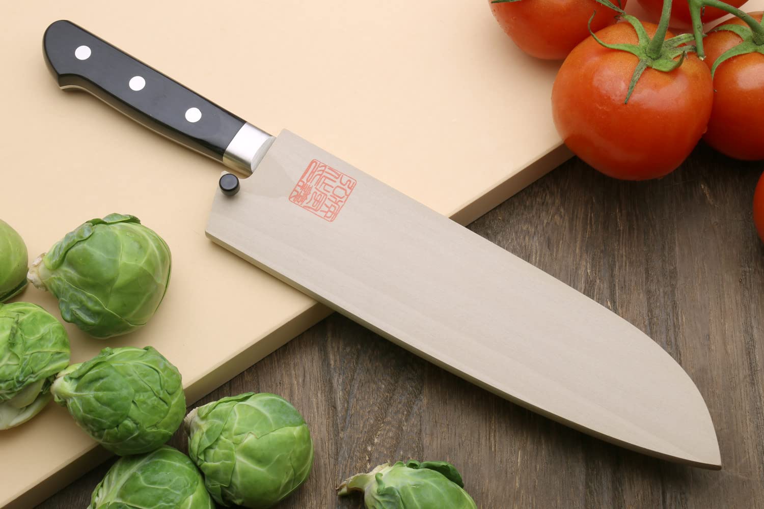 Yoshihiro Kurouchi Super Blue Steel Stainless Clad Santoku Multipurpose Chef Knife (7" (180mm) & Saya, Black Pakkawood Handle)