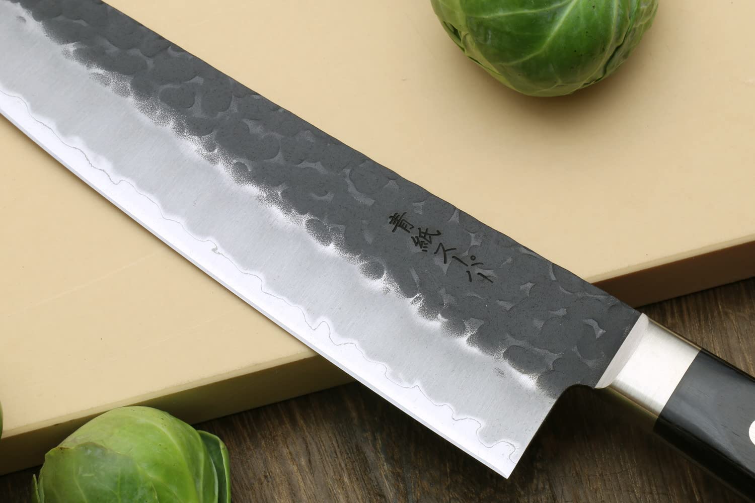 Yoshihiro Kurouchi Super Blue Steel Stainless Clad Santoku Multipurpose Chef Knife (7" (180mm) & Saya, Black Pakkawood Handle)