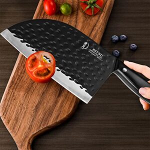 RITSU Butcher Knife,8 Inch Serbian Chef Knife Hand Forged Kitchen Knife,German High Carbon Steel Full Tang Meat Cleaver with Ergonomic G10 Handle,Vegetable Cooking Meat Knives (knife-01)