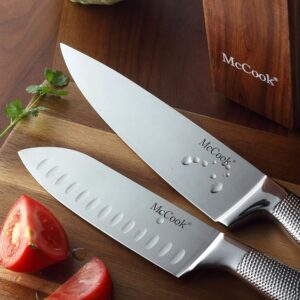 McCook MC20 Stainless Steel Knife Block Sets + MCW12 Bamboo Cutting Board (Large, 17”x12”x1”)