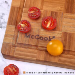 McCook MC20 Stainless Steel Knife Block Sets + MCW12 Bamboo Cutting Board (Large, 17”x12”x1”)