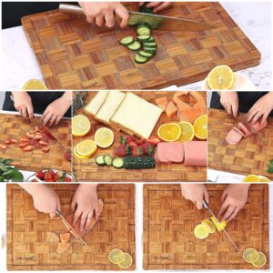 McCook MC20 Stainless Steel Knife Block Sets + MCW12 Bamboo Cutting Board (Large, 17”x12”x1”)