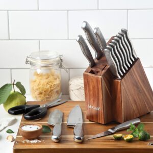 McCook MC20 Stainless Steel Knife Block Sets + MCW12 Bamboo Cutting Board (Large, 17”x12”x1”)