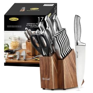 McCook MC20 Stainless Steel Knife Block Sets + MCW12 Bamboo Cutting Board (Large, 17”x12”x1”)