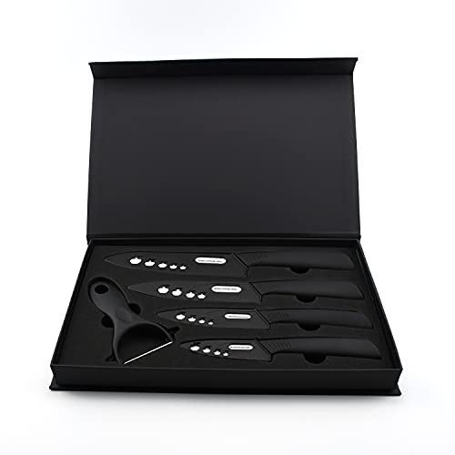 Kitchen Ceramic Knife Set Professional Knife With Sheaths, Super Sharp Rust Proof Stain Resistant (6" Chef Knife, 5" Utility Knife, 4" Fruit Knife, 3" Paring Knife, One Peeler)